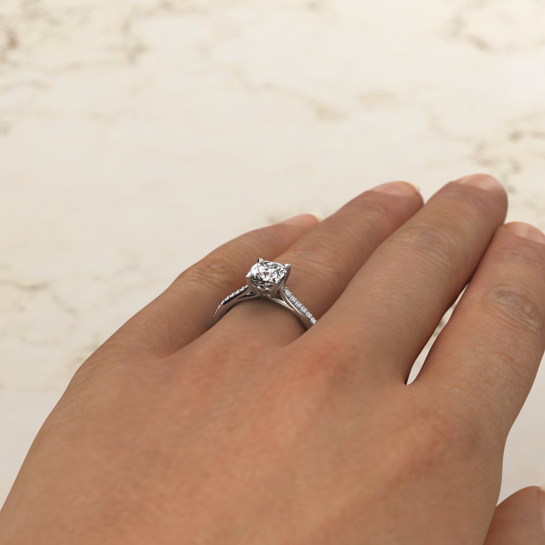 Moissanite Cushion Cut Curly Prong Engagement Ring - Yalish Diamonds