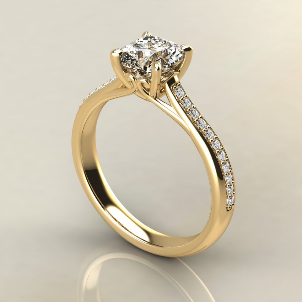 Moissanite Cushion Cut Curly Prong Engagement Ring - Yalish Diamonds