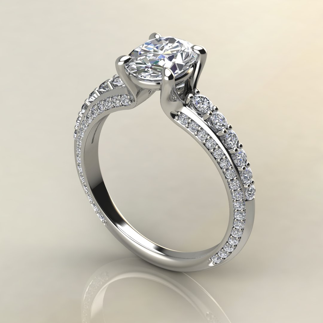 Moissanite Oval Cut 3 Side Graduated Engagement Ring - Yalish Diamonds