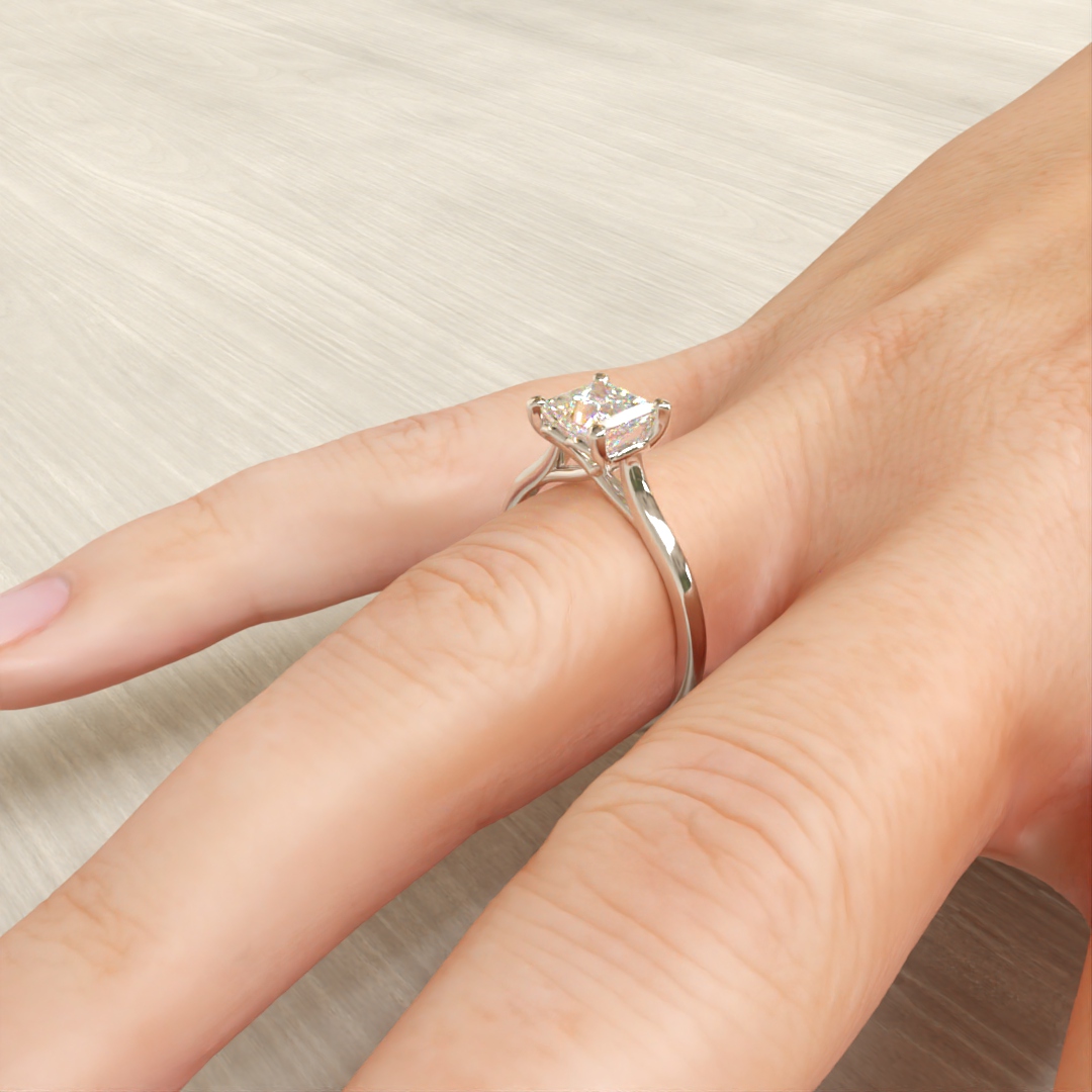 Moissanite Princess Cut Solitaire Heart Prong Engagement Ring - Yalish Diamonds