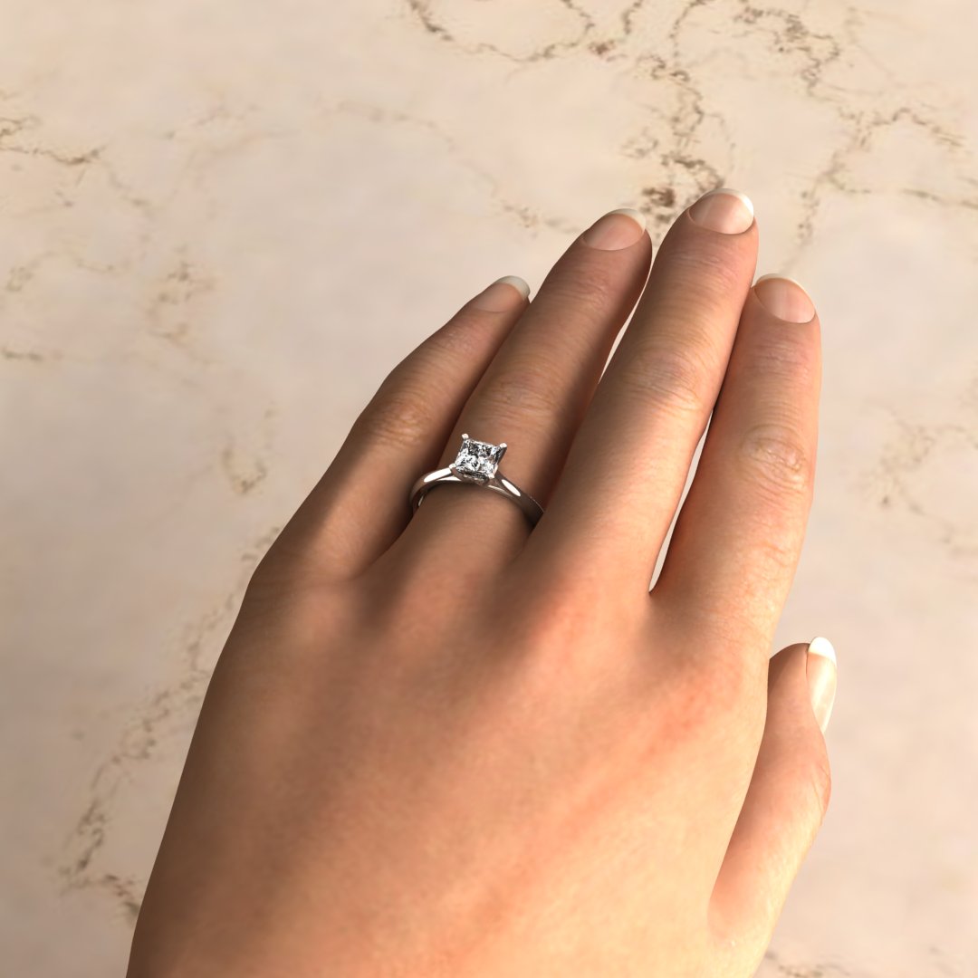 Princess Cut Curly Prong Moissanite Solitaire Engagement Ring - Yalish ...