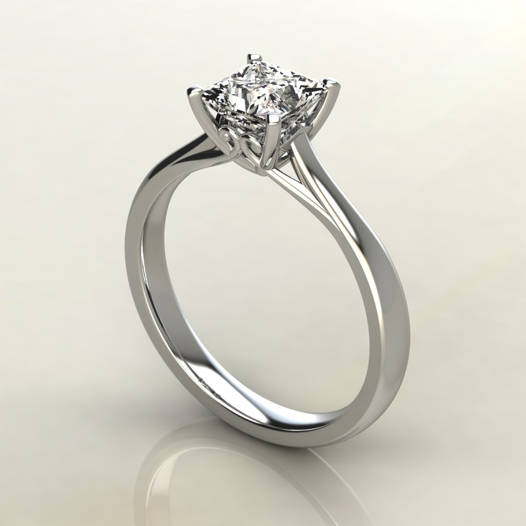 Princess Cut Curly Prong Moissanite Solitaire Engagement Ring - Yalish ...
