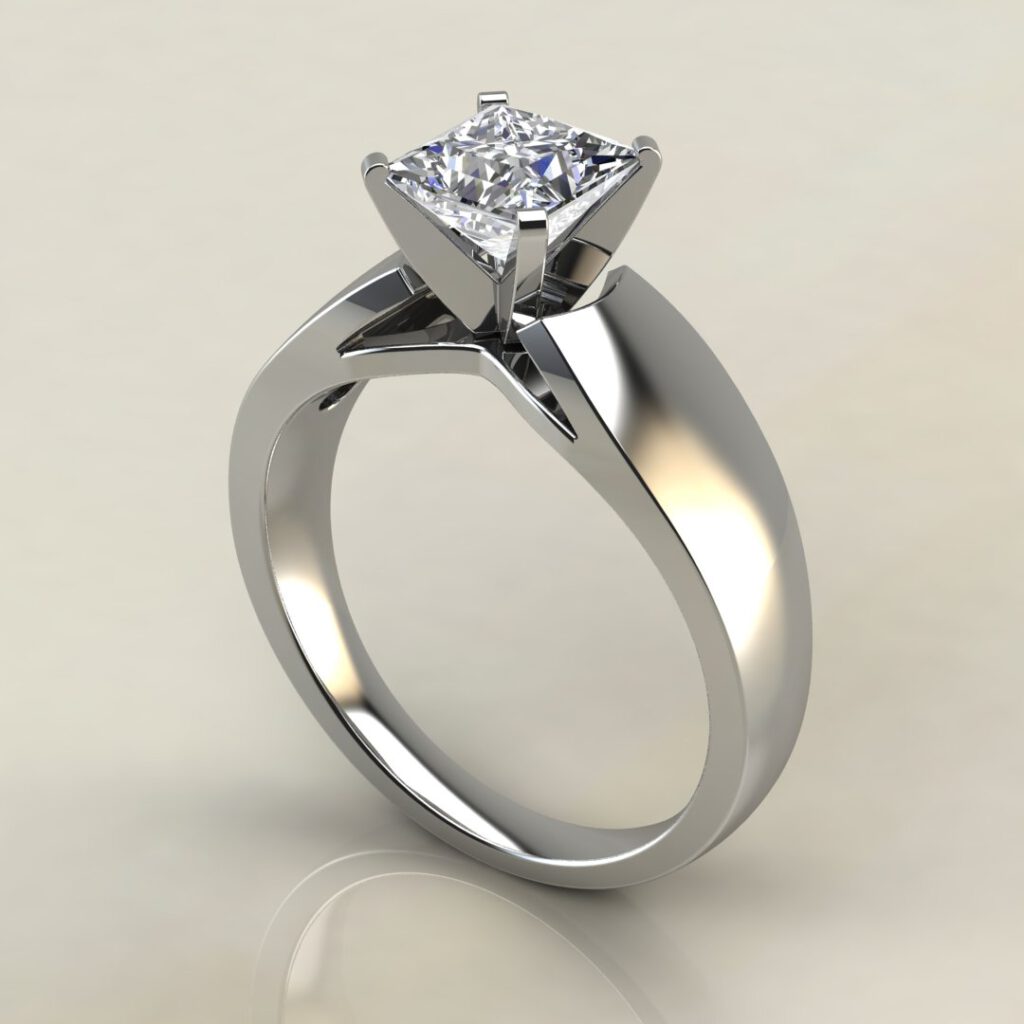 Wide Band Solitaire Princess Cut Moissanite Engagement Ring - Yalish ...