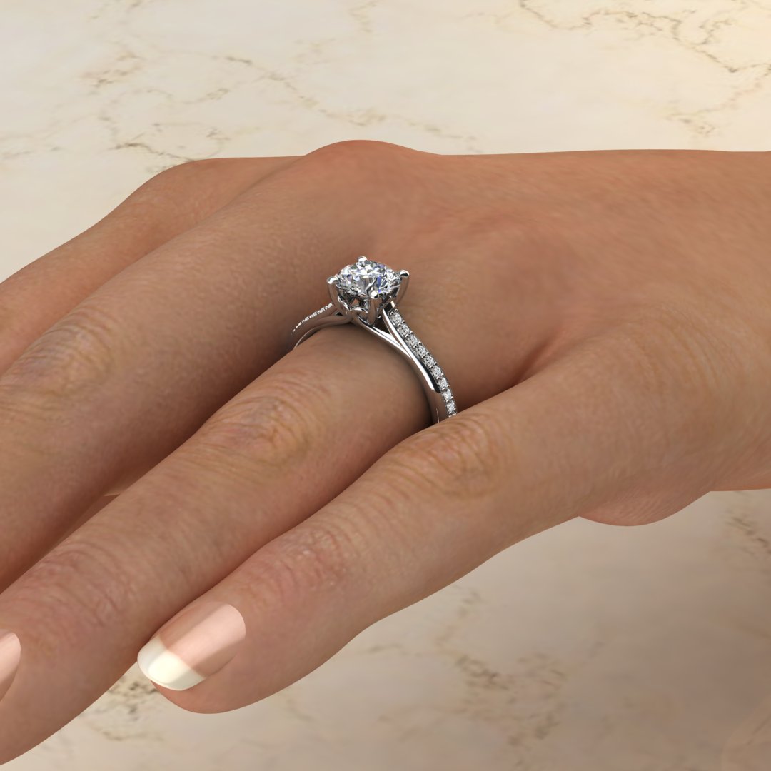 Round Cut Curly Prong Lab Created Diamond Engagement Ring - Yalish Diamonds