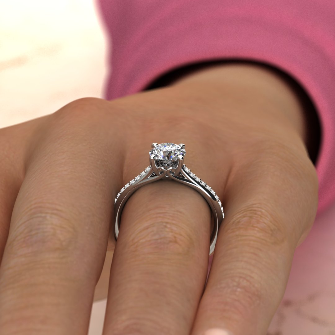 Round Cut Curly Prong Lab Created Diamond Engagement Ring - Yalish Diamonds