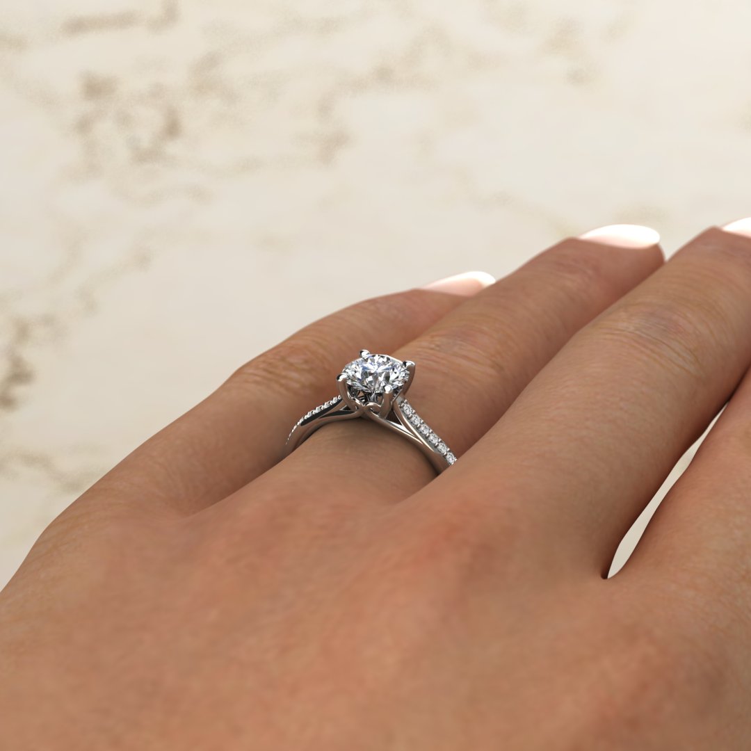 Round Cut Curly Prong Lab Created Diamond Engagement Ring - Yalish Diamonds