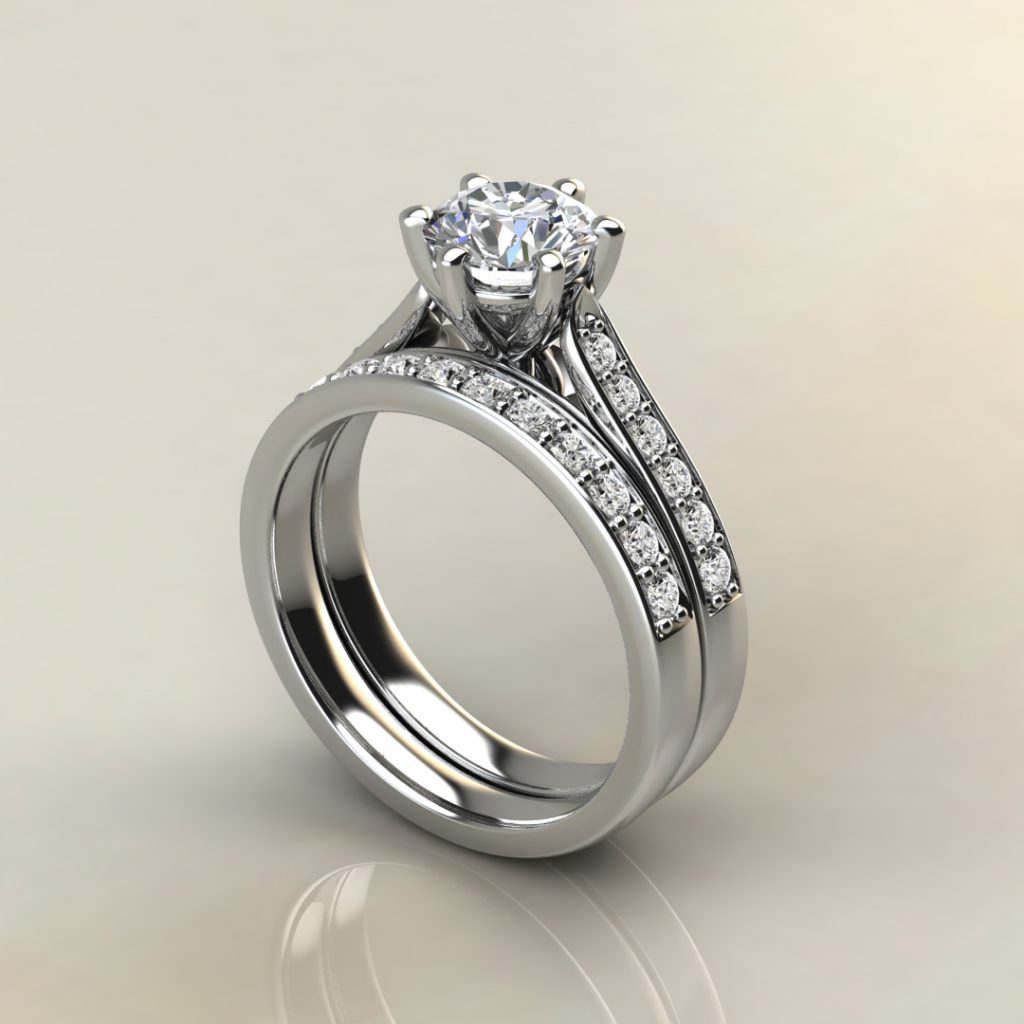 6 Prong Cathedral Lab Created Diamond Round Cut Engagement Ring ...