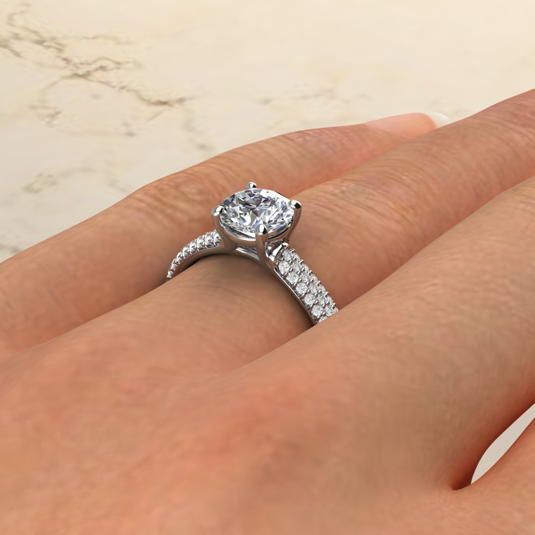 Small Cathedral Round Cut Lab Created Diamond Engagement Ring - Yalish ...