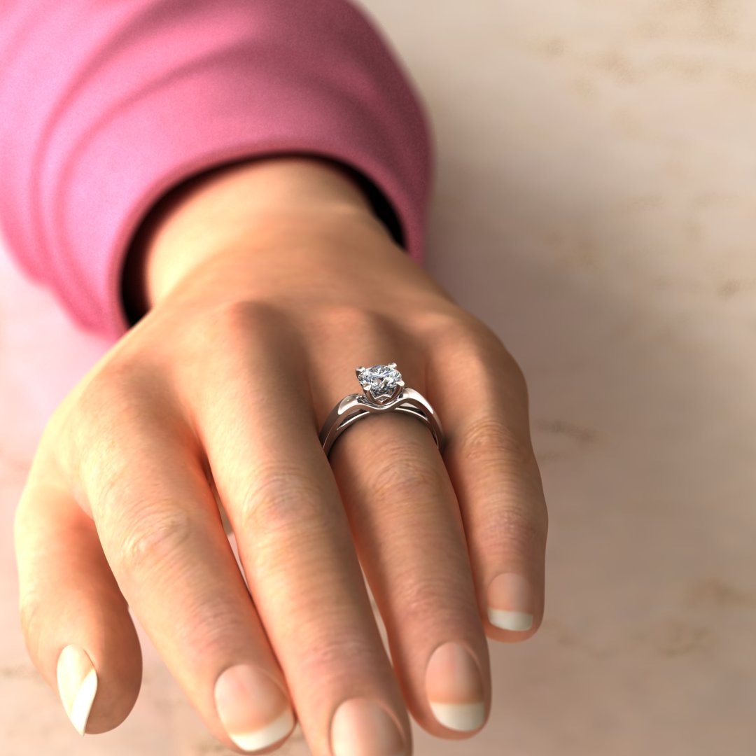 Tall Curve Lab Created Diamond Round Cut Solitaire Engagement Ring ...