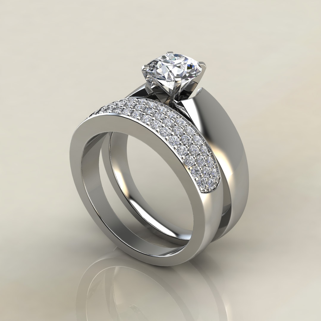 Wide Band Solitaire Round Cut Lab Created Diamond Engagement Ring ...