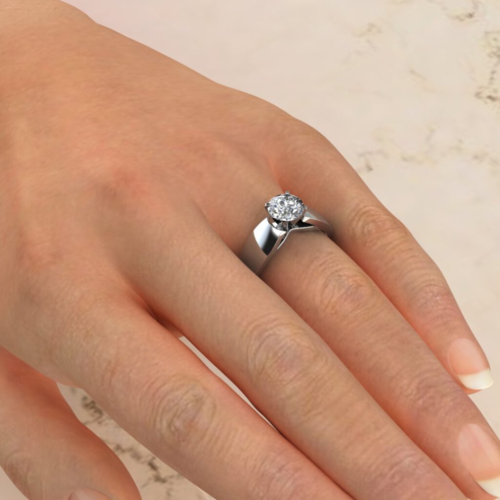 Wide Band Solitaire Round Cut Lab Created Diamond Engagement Ring ...