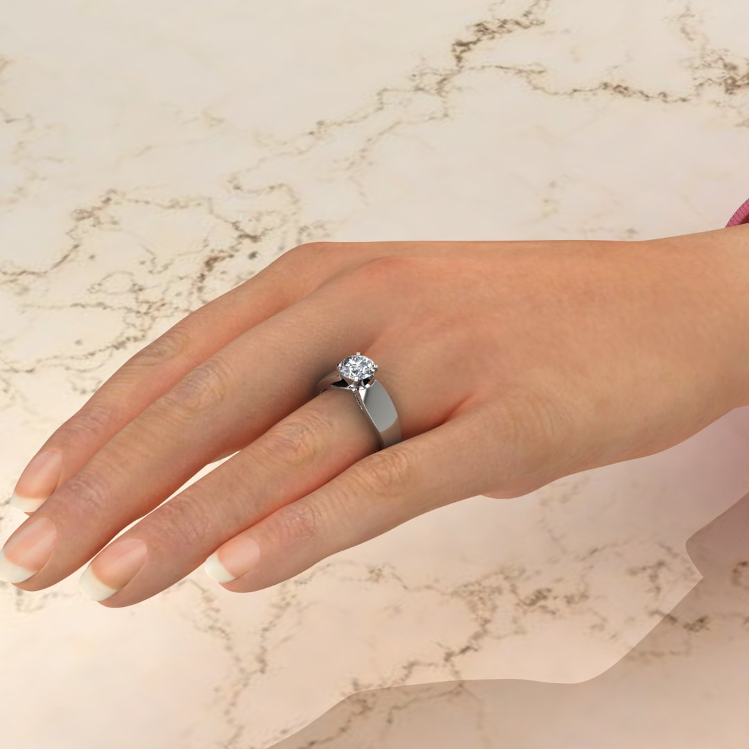 Wide Band Solitaire Round Cut Lab Created Diamond Engagement Ring ...