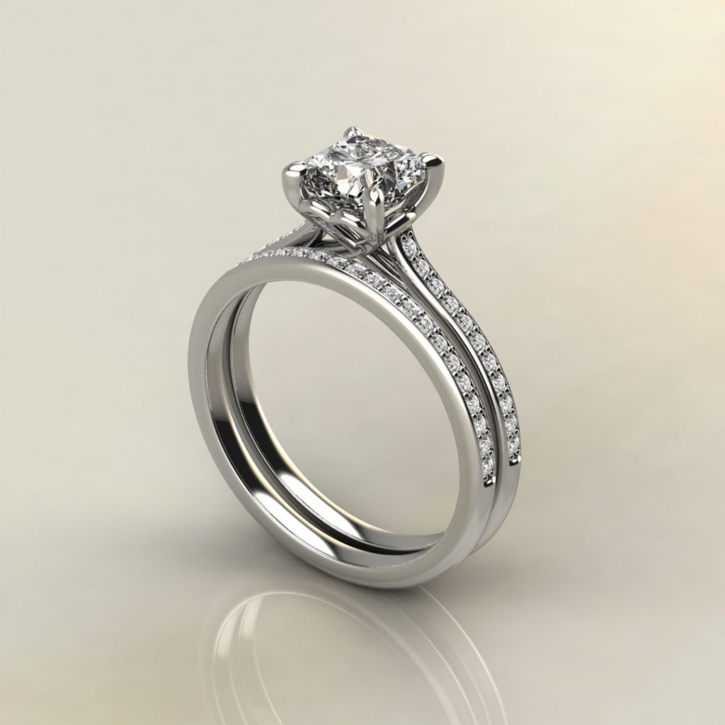 Moissanite Cushion Cut Heart Prong Engagement Ring - Yalish Diamonds